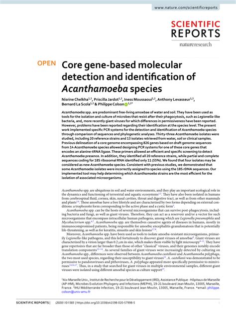 Pdf Core Gene Based Molecular Detection And Identification Of Acanthamoeba Species
