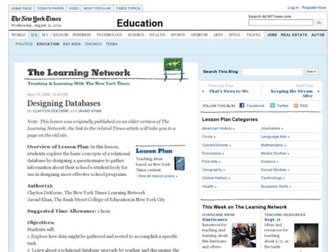 Designing Databases Lesson Plan For 6th 12th Grade Lesson Planet
