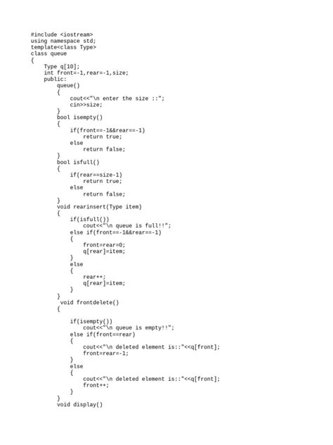 Queue Using Templates Pdf