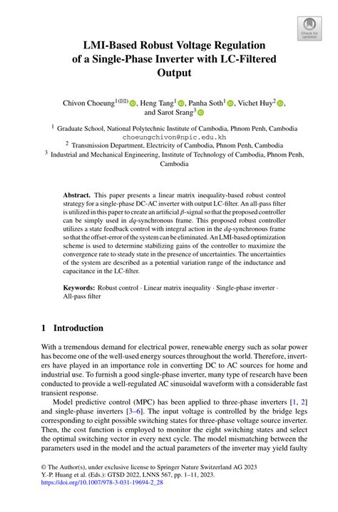 Pdf Lmi Based Robust Voltage Regulation Of A Single Phase Inverter With Lc Filtered Output