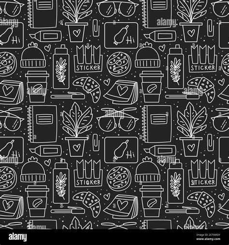 Office Stationery Seamless Pattern Texture Background Notebook Glasses Plant Pen Marker
