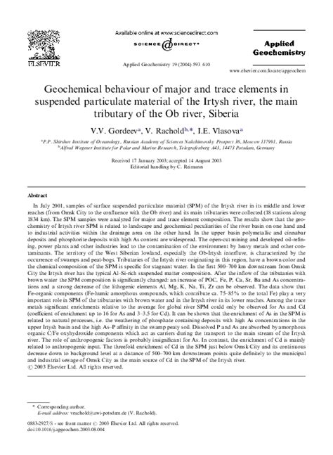 Pdf Geochemical Behaviour Of Major And Trace Elements In Suspended Particulate Material Of The