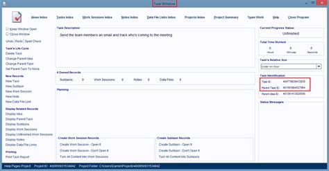 Using The Tasks Subtasks Index Window