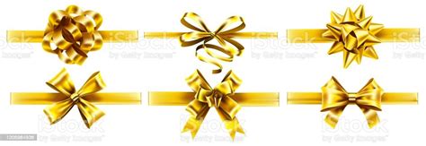 1909m10i003n027sc12714363622 현실적인 금 활 장식 황금 호의 리본 크리스마스 선물 포장 활과 빛나는 리본 3d 벡터 일러스트 세트 공단에 대한 스톡