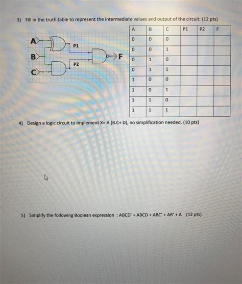 Solved 3 Fill In The Truth Table To Represent The