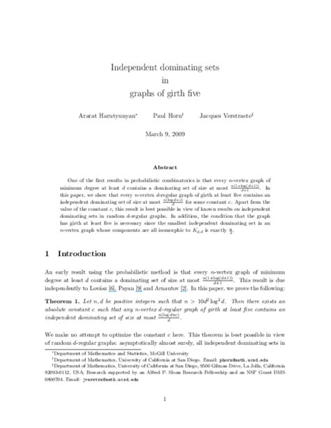Pdf Independent Dominating Sets In Graphs Of Girth Five
