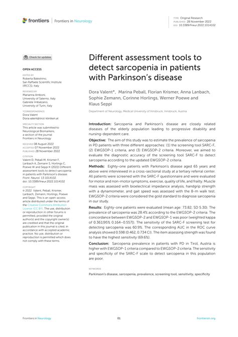 Pdf Different Assessment Tools To Detect Sarcopenia In Patients With