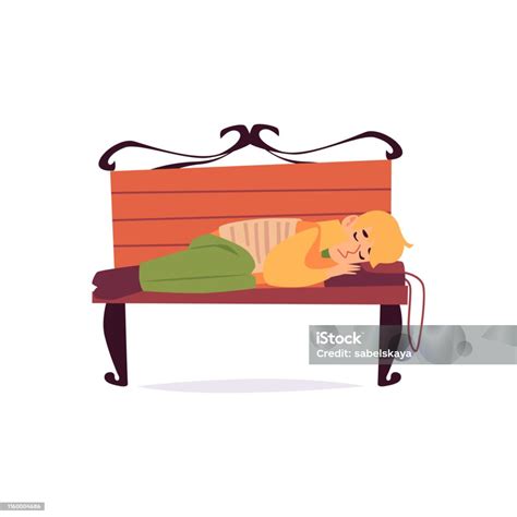 노숙자 남자 자 에 벤치 와 머리 거짓말 에 가방 만화 스타일 노숙자에 대한 스톡 벡터 아트 및 기타 이미지 노숙자 가방 거리 Istock