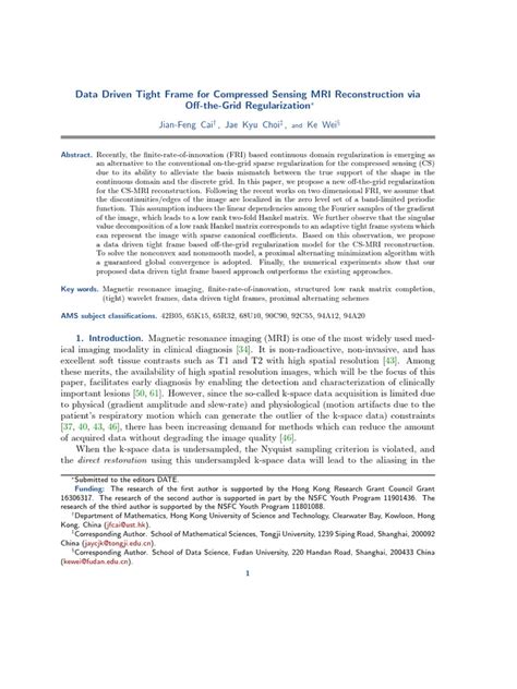 2020data Driven Tight Frame For Compressed Sensing Mri Reconstruction Via Pdf Fast Fourier
