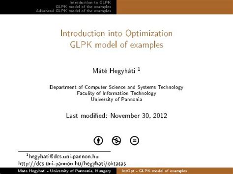 Introduction Into Optimization Glpk Model Of Examples