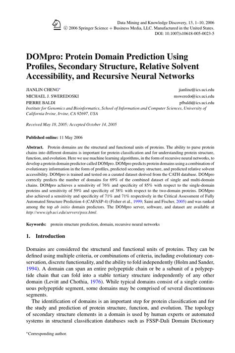 Pdf Dompro Protein Domain Prediction Using Profiles Secondary