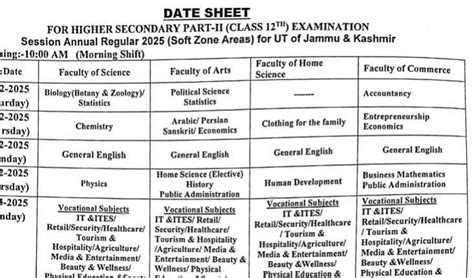 Jkbose Class 12th Date Sheet 2025 Out Download Here Jk Notifier