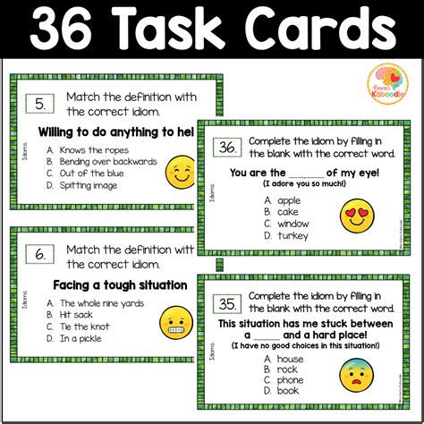 Idioms Task Cards Anchor Charts And Worksheets Activities Figurative