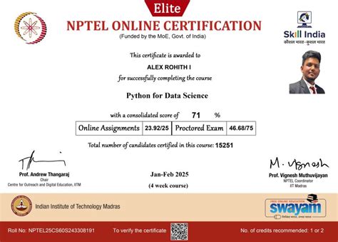 Datascience Python Nptel Iitmadras Elitecertified Machinelearning