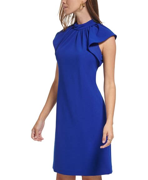Calvin Klein Womens Flutter Sleeve Mock Neck Dress Macys