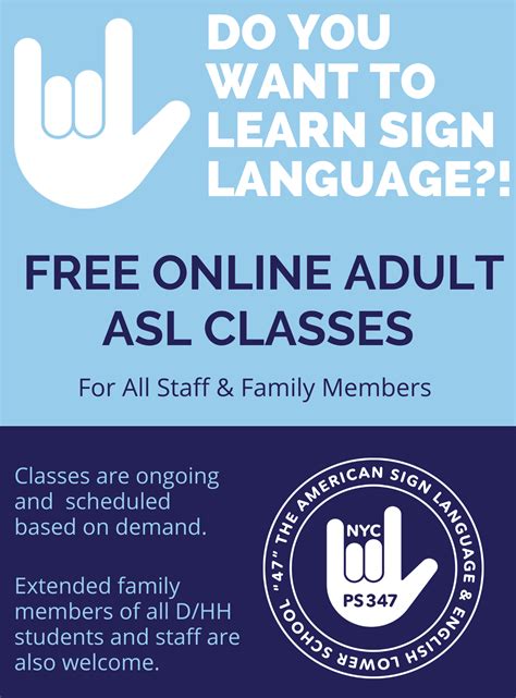 Ps347 Adult Asl Classes — Ps 347 The Asl And English Lower School Pta
