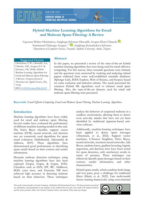 Pdf Hybrid Machine Learning Algorithms For Email And Malware Spam
