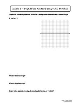 Graph Linear Functions Using Tables Lesson With Homework TPT