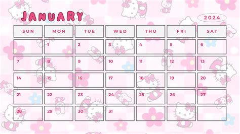 12 Month Free Printable Hello Kitty Calendar 2026