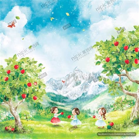 Ai创作图采摘樱桃的小女孩插画 摘苹果插画 桃子上的小女孩插画 苹果园插画 摘苹果手绘插画 手绘苹果园插画 红枣林插画 桃子果园插画 小女孩苹果包装插画 枸杞林插画 摘刺梨的小女孩插画 手绘