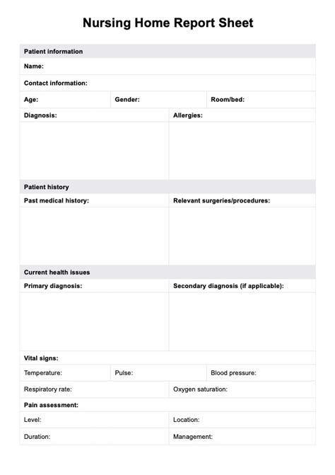 Nursing Home Report Sheet