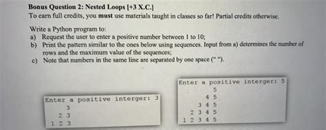 Solved Bonus Question 2 Nested Loops 3 Xc To Earn Full
