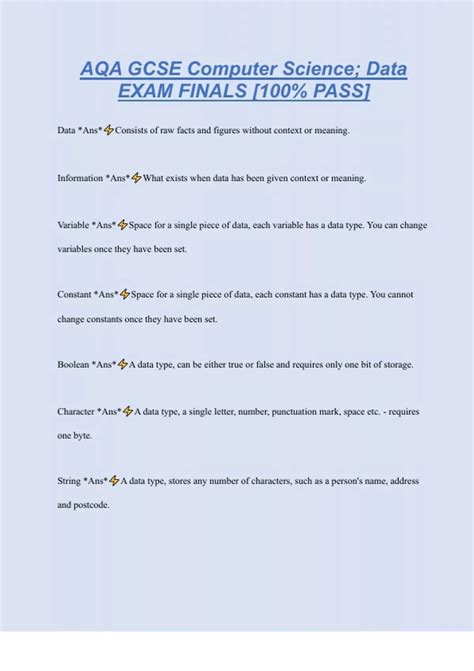 Aqa Gcse Computer Science Data Exam Finals 100 Pass Graduation In Computer Science Stuvia Us