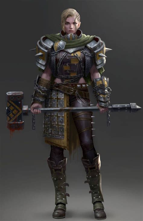 Blond Hair Female Woman Heavy Build Strong Warhammer Warrior Fighter Armor Fantasy