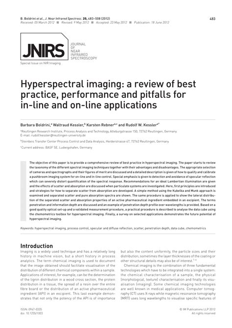 PDF Hyperspectral Imaging A Review Of Best Practice Performance And Pitfalls For In Line And