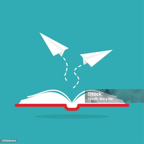 종이 비행기가 날아다니는 빨간 책을 엽니다 파란색 배경에 격리됩니다 사색에 대한 스톡 벡터 아트 및 기타 이미지 사색 읽기 파란색 Istock