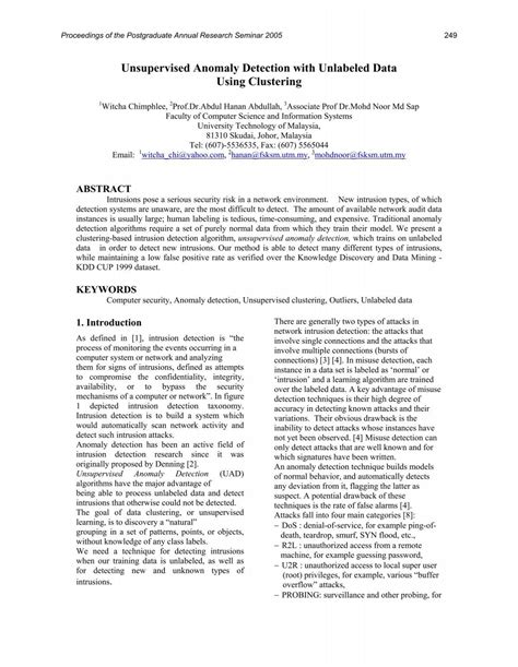 Unsupervised Anomaly Detection With Unlabeled Data Using Utm