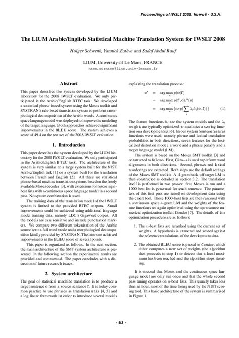 Pdf The Lium Arabicenglish Statistical Machine Translation System