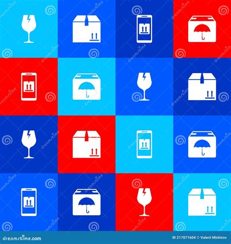 Set Fragile Broken Glass Cardboard Box With Traffic Mobile App Tracking And Delivery Package