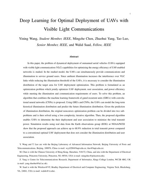 Pdf Deep Learning For Optimal Deployment Of Uavs With Visible Light Communications