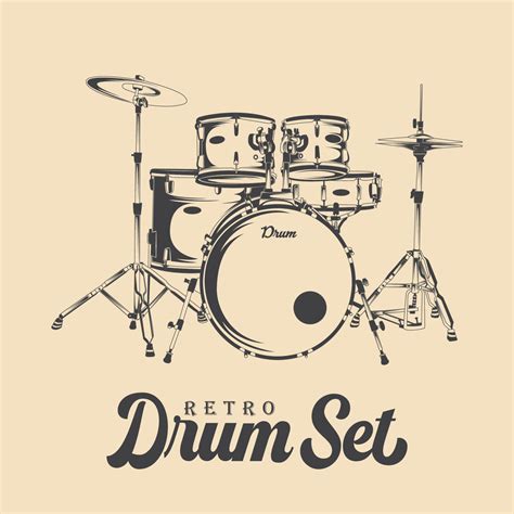 Retro Drum Set Vector Drawing Retro Drum Kit Vector Illustration 11902401 Vector Art At Vecteezy