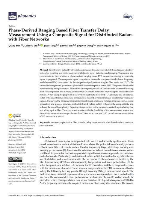 Pdf Phase Derived Ranging Based Fiber Transfer Delay Measurement Using A Composite Signal For