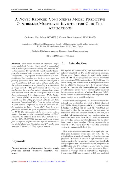 Pdf A Novel Reduced Components Model Predictive Controlled Multilevel Inverter For Grid Tied