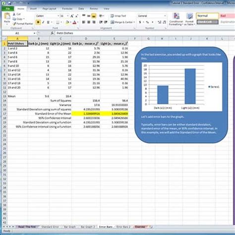 Spreadsheet Tutorial 3 Column Graphs Error Bars And Standard Error