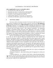 LAB EXERCISE Pdf LAB EXERCISE SOIL PHYSICAL PROPERTIES After Completing This Exercise You