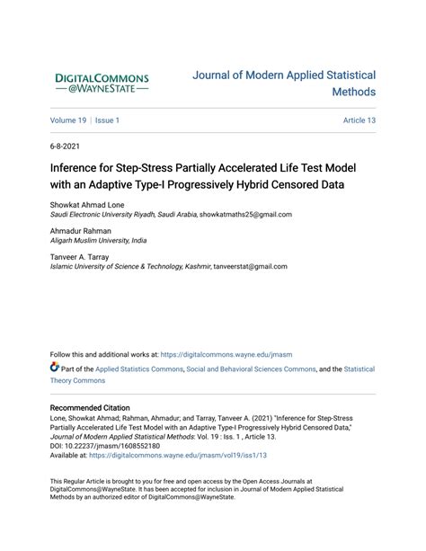 Pdf Inference For Step Stress Partially Accelerated Life Test Model With An Adaptive Type I