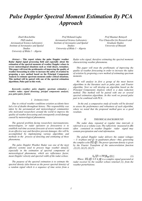 pdf pulse doppler spectral moment estimation by pca approach