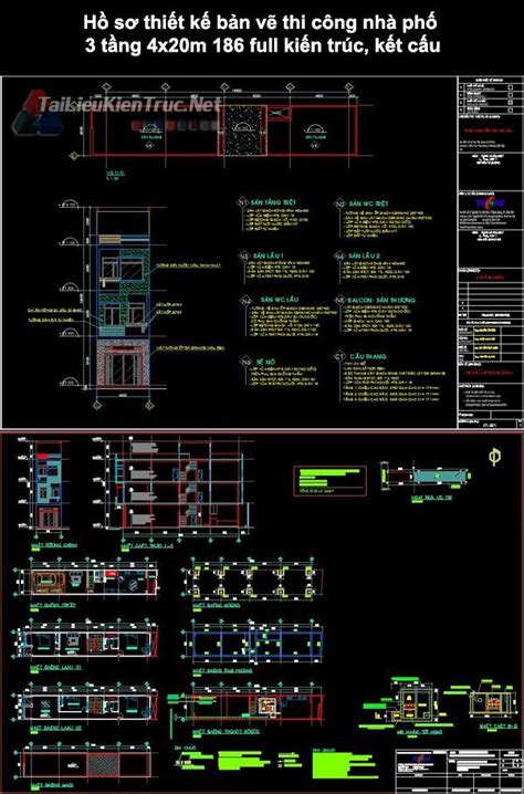 Hồ sơ thiết kế bản vẽ thi công nhà phố tầng x m full kiến trúc kết cấu Autocad Pho