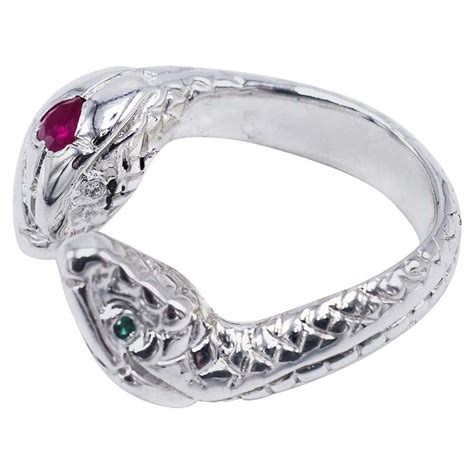 Georgian Unis Par Lamour Ruby And Emerald Twin Heart Ring For Sale At