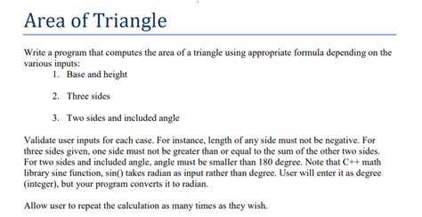 Solved Area Of Triangle Write A Program That Computes The Chegg