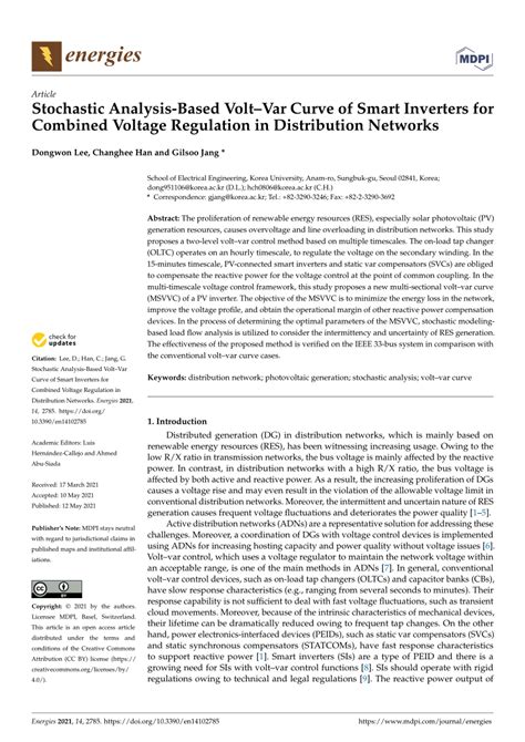 Pdf Stochastic Analysis Based Voltvar Curve Of Smart Inverters For