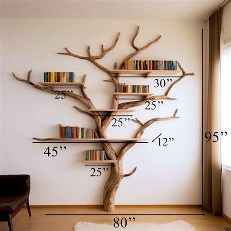 Tree Branch Bookshelf Decor Floating Bookshelf Wall Mount Solid Wood Bookcase Driftwood Branch
