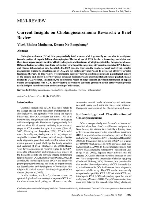 Pdf Current Insights On Cholangiocarcinoma Research A Brief Review