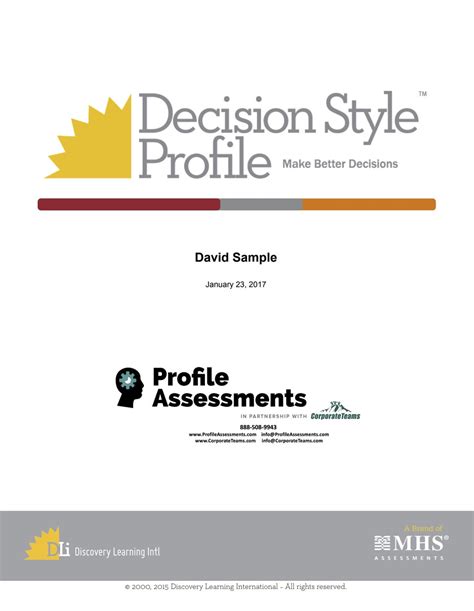 Decision Style Profile Assessment Personal Decision Making Score