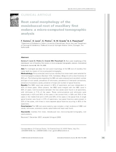 Pdf 2008 Somma Root Canal Morphology Of The Mesiobuccal Root Of