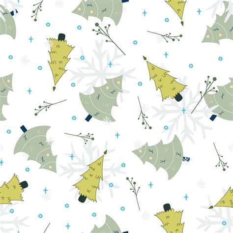 Иллюстрация Новогодний бесшовный паттерн с елками в стиле 2d